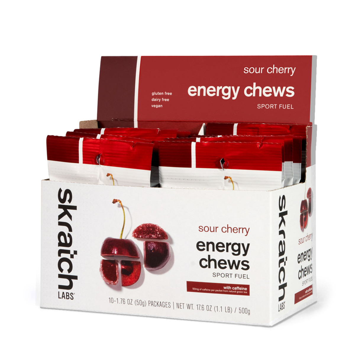 Skratch Labs Energy Sport Fuel guminukai | 50 mg Caffeine | 50 g | Sour Cherry | Velonova